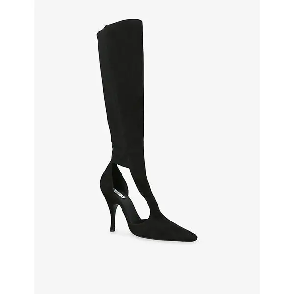 AZZEDINE ALAIA Cut-out Suede Heeled Knee-high Boots