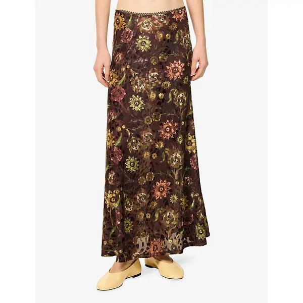 SIEDRES Siny Floral-pattern Mesh Maxi Skirt