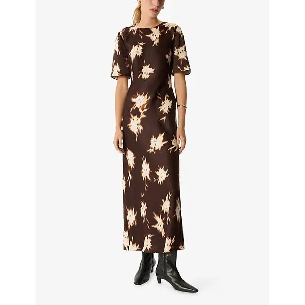 Whistles Shadow Floral-print Woven Midi Dress