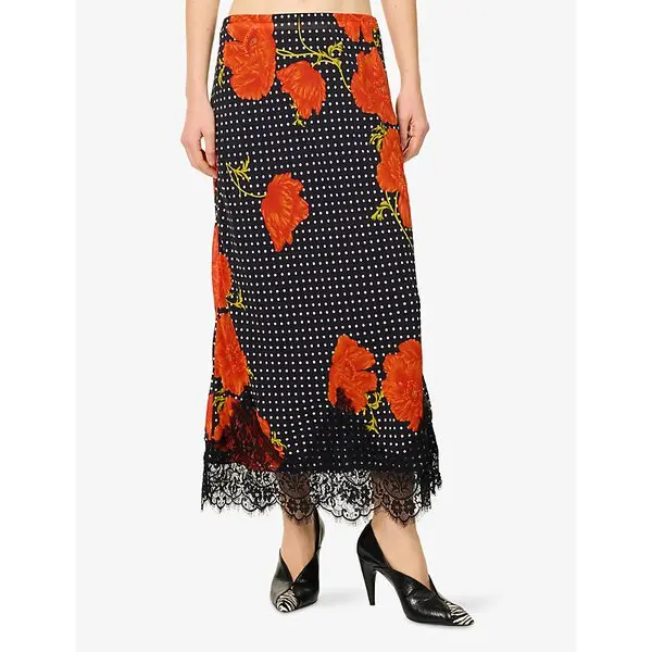 NEVER FULLY DRESSED Poppy Lace-trim Mesh Midi Skirt