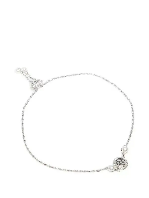 Guess Logo-plaque Faux-pearl Bracelet - Silver