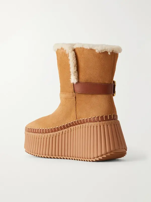 Chloé Nama 14 Shearling-trimmed Suede Ankle Boots