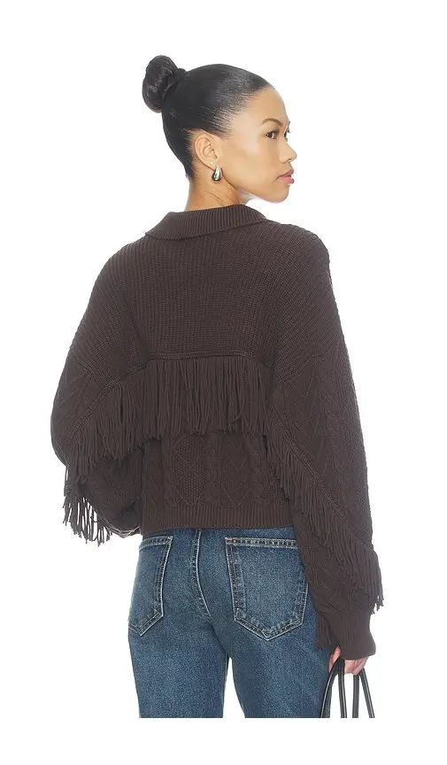 Central Park West Phoebe Cable Fringe Sweater Cardigan In . Also