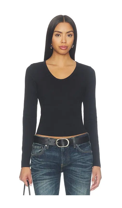 PERFECTWHITETEE Shaya Long Sleeve V Neck Tee In . Also