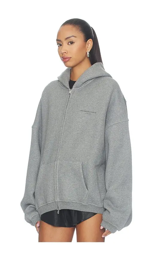 Alexander Wang Oversized Zip-up Hoodie With Allover Hotfix In . Also