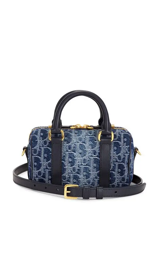 FWRD RENEW Dior Oblique Denim Nano Groove Convertible Bowling Bag - Blue