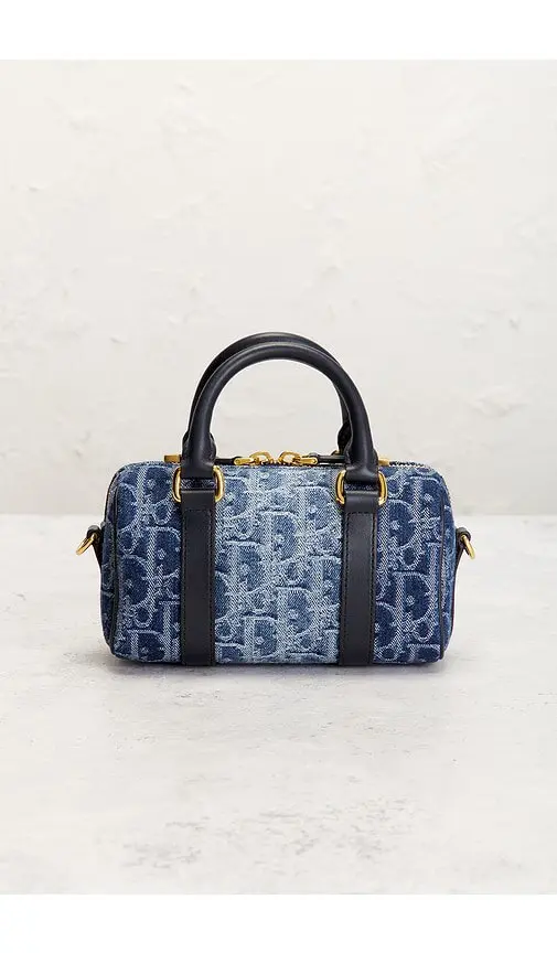 FWRD RENEW Dior Oblique Denim Nano Groove Convertible Bowling Bag