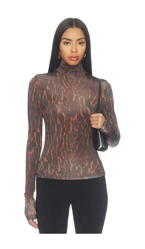 GANNI Printed Shiny Jersey Turtleneck Top In . Also