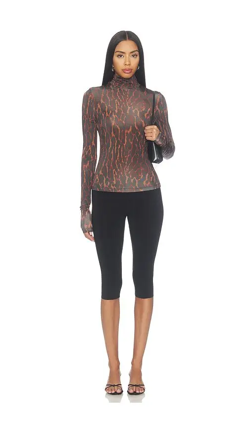 GANNI Printed Shiny Jersey Turtleneck Top In . Also
