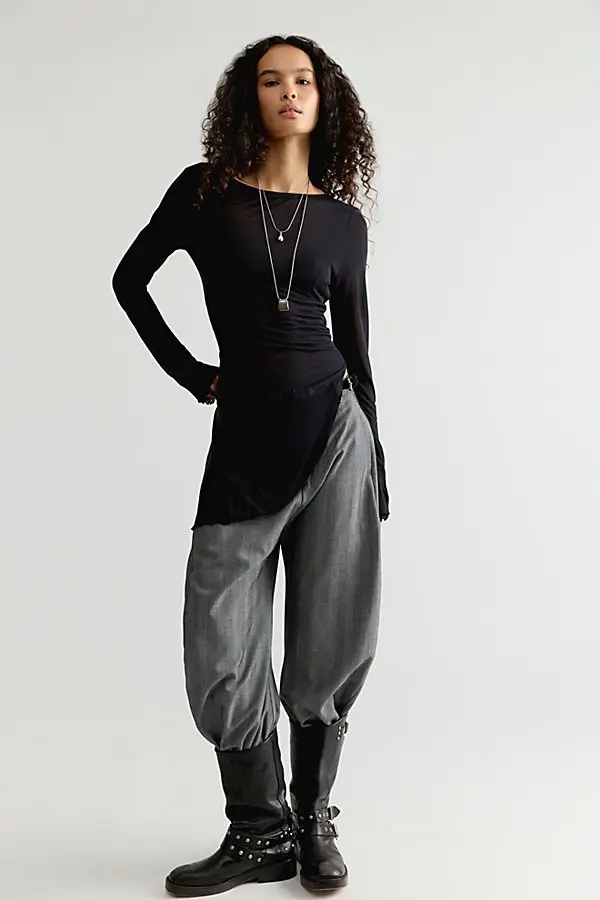 Free People Addie Asymmetric Long Sleeve Top At - Black