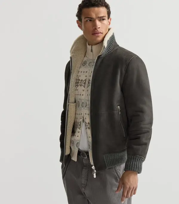 Brunello Cucinelli Suede-shearling Bomber Jacket