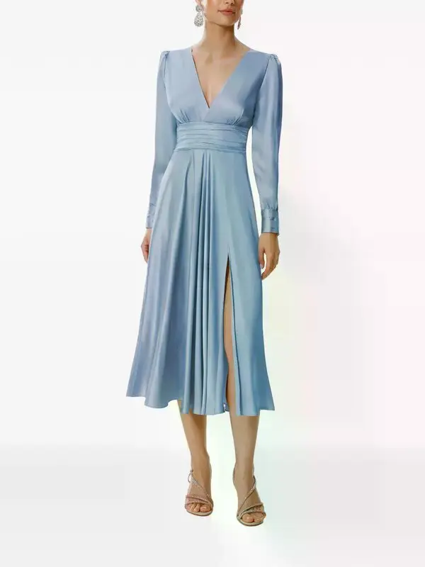 FRAMBOISE Ruched-waist Long-sleeve Midi Dress