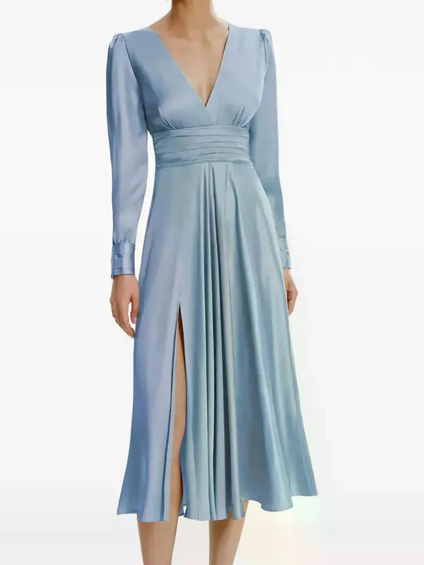 FRAMBOISE Ruched-waist Long-sleeve Midi Dress