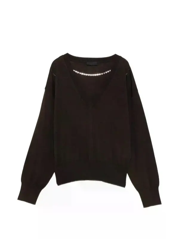 Liu Jo Crystal-embellished V-neck Sweater - Brown