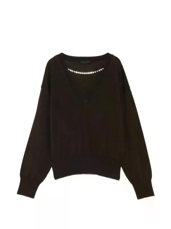 Liu Jo Crystal-embellished V-neck Sweater - Brown