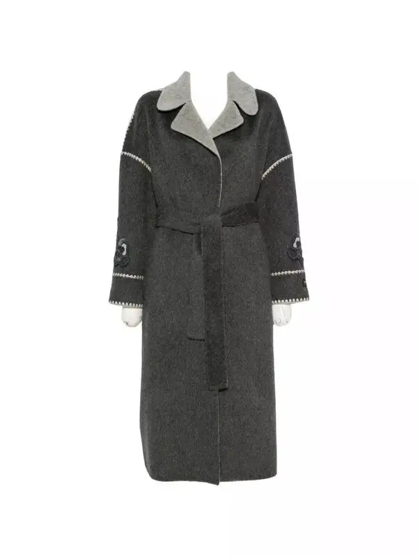 ERMANNO FIRENZE Floral-embroidered Belted Coat - Grey