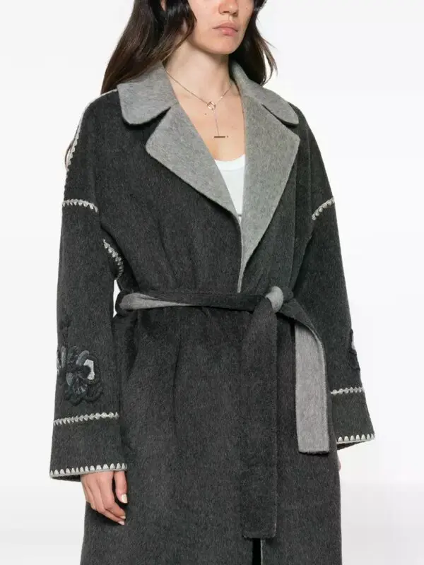 ERMANNO FIRENZE Floral-embroidered Belted Coat