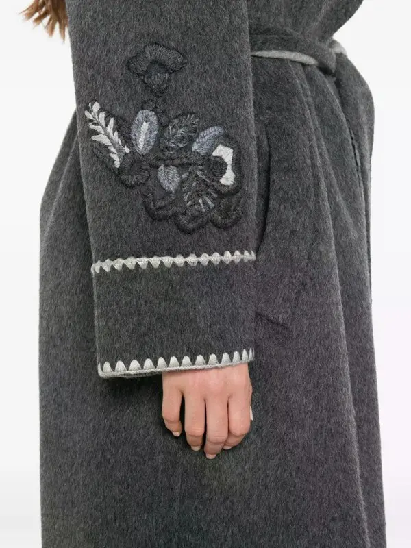 ERMANNO FIRENZE Floral-embroidered Belted Coat