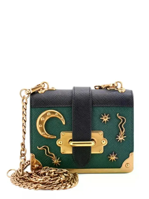 Prada Cahier Embellished Leather Micro Crossbody Bag - Black
