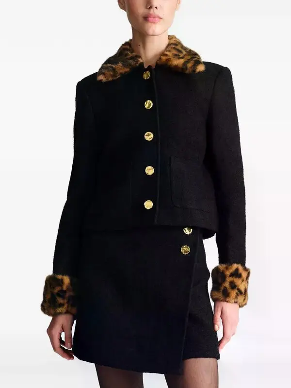Cara Cara Benecio Leopard-trim Tweed Jacket