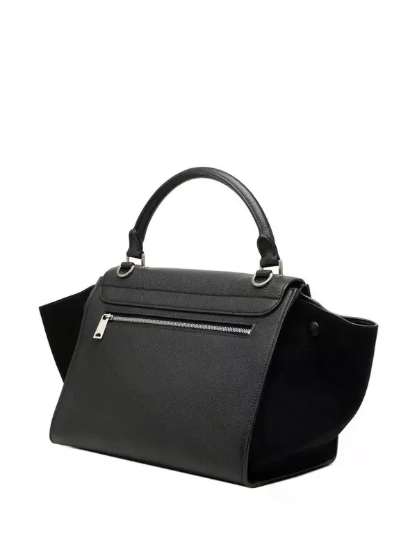 Celine 2016 Small Drummed Calfskin And Suede Trapeze Satchel - Black