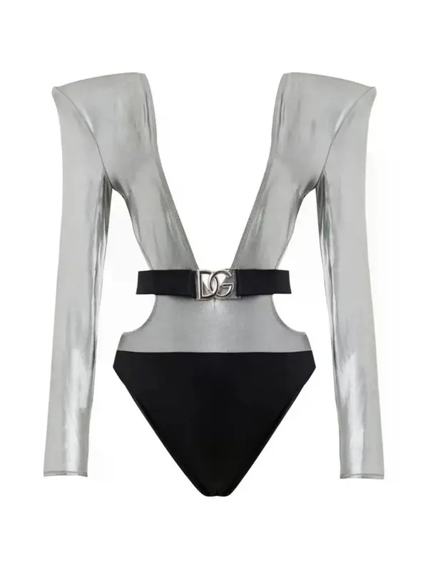 Dolce & Gabbana Belted Long-sleeve Swimsuit - Silver