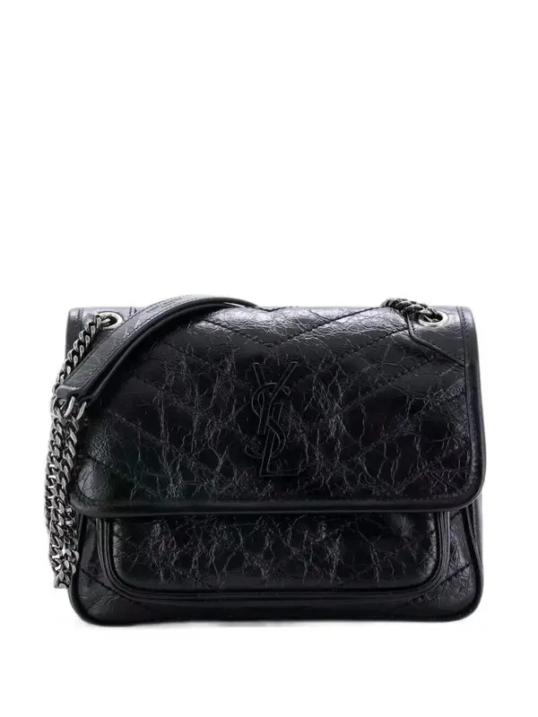 Saint Laurent Niki Chain Flap Bag Matelasse Chevron Leather Baby Shoulder Bag - Black
