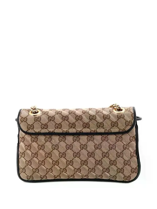 Gucci Gg Marmont Flap Bag Diagonal Quilted Gg Canvas With Leather Small Shoulder Bag