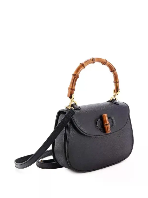 Gucci Vintage Convertible Bamboo Top Handle Bag Leather Small Satchel