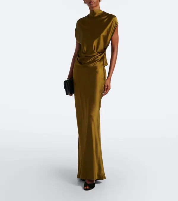 THE SEI Silk Charmeuse Maxi Skirt - Green
