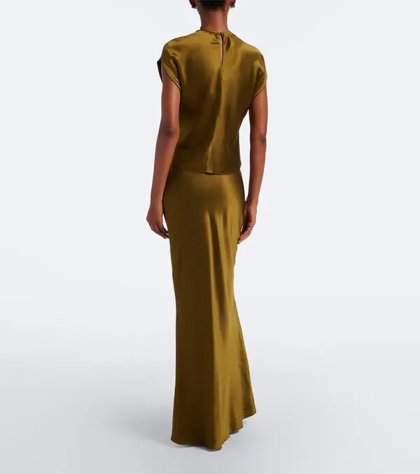 THE SEI Silk Charmeuse Maxi Skirt - Green