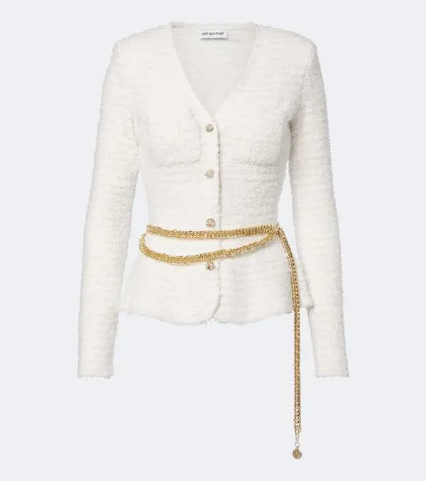 SELF-PORTRAIT Belted Boucle Cardigan
