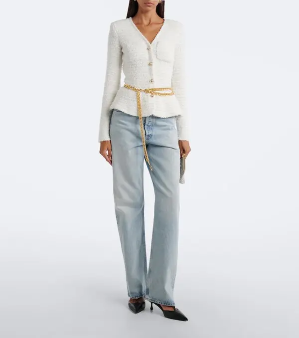 SELF-PORTRAIT Belted Boucle Cardigan