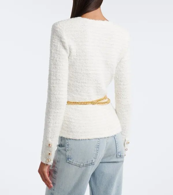 SELF-PORTRAIT Belted Boucle Cardigan