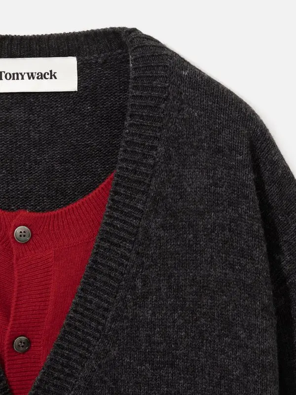 TONYWACK Layered Wool Blend Cardigan - Grey
