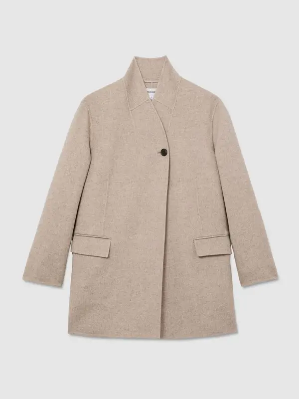 REISS Petite Wool-blend Collarless Blind-seam Short Coat