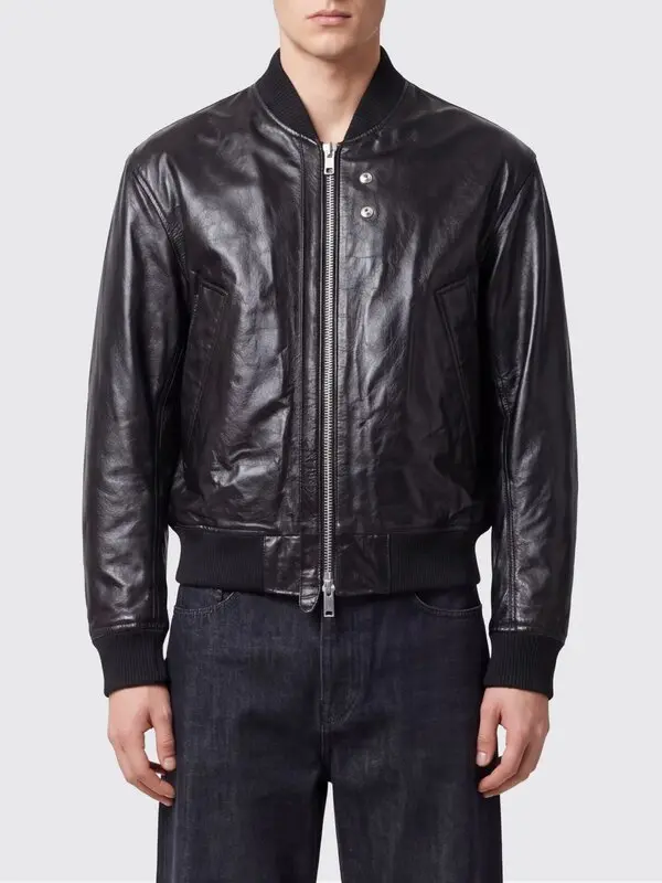 SUNFLOWER Leather Bomber Jacket With Zip Closure And Elasticated Hem