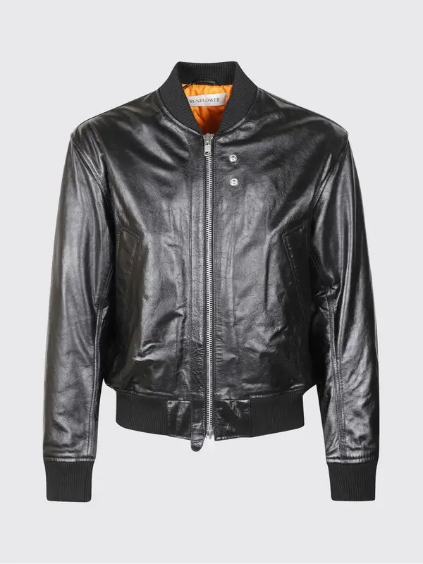 SUNFLOWER Leather Bomber Jacket With Zip Closure And Elasticated Hem
