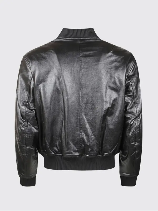 SUNFLOWER Leather Bomber Jacket With Zip Closure And Elasticated Hem
