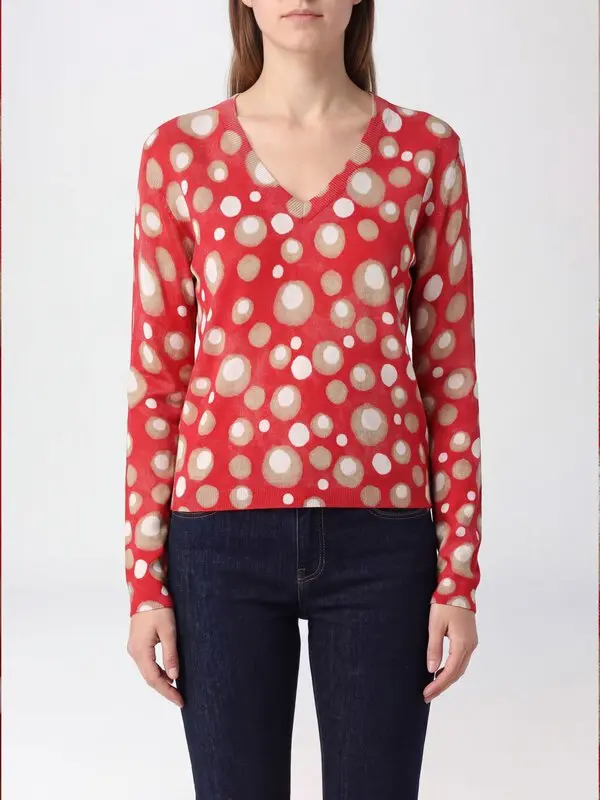 IN BED WITH YOU V-neck Polka Dot Sweater In Pure Wool With Ribbed Trims - Multicolor