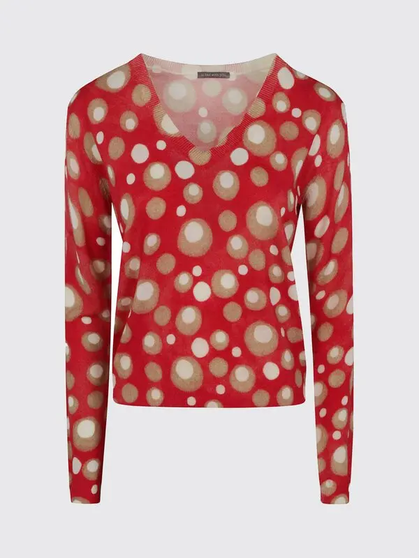 IN BED WITH YOU V-neck Polka Dot Sweater In Pure Wool With Ribbed Trims - Multicolor