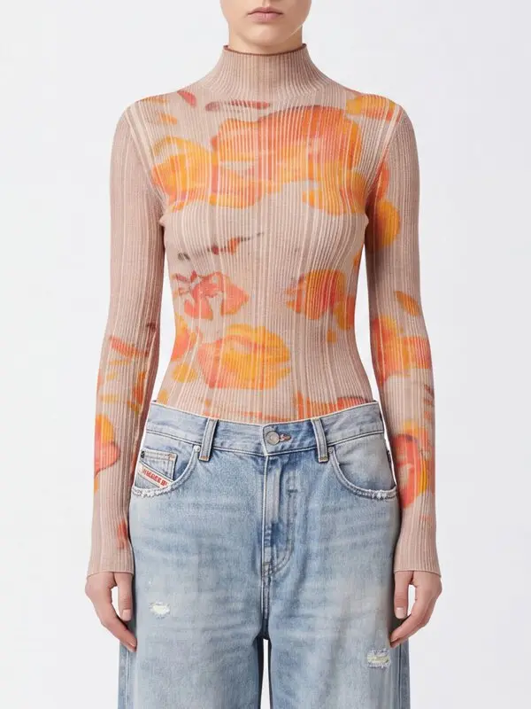 DIESEL® Slim Fit Abstract Pattern Wool Blend Mock Neck Sweater - Melon