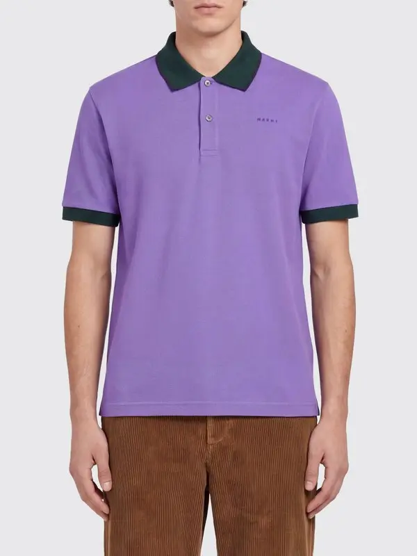 Marni Cotton Polo Shirt With Contrast Trims And Logo