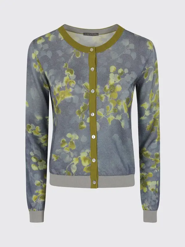 IN BED WITH YOU Floral Print Pure Wool Cardigan With Crew Neck - Multicolor