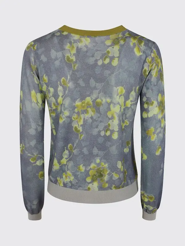 IN BED WITH YOU Floral Print Pure Wool Cardigan With Crew Neck - Multicolor
