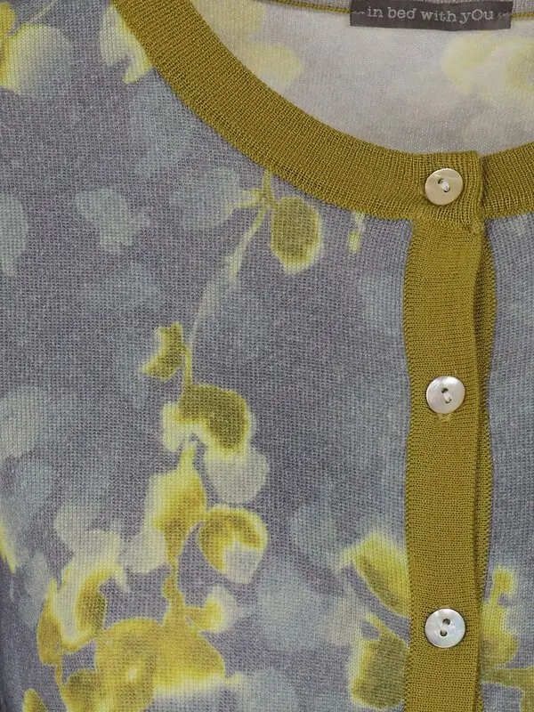IN BED WITH YOU Floral Print Pure Wool Cardigan With Crew Neck - Multicolor