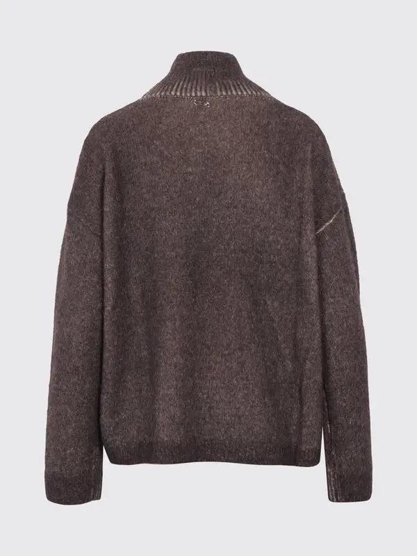 DIESEL® Abstract Pattern Wool Blend Funnel Neck Sweater With Dropped Shoulders - Brown