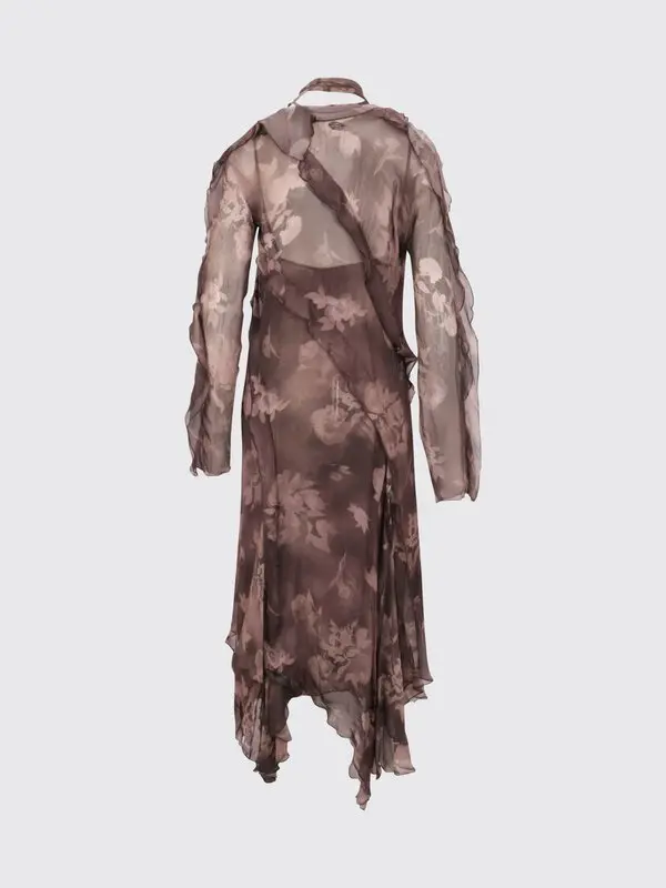 DIESEL® Asymmetric Floral Print Silk Midi Dress With Rouches