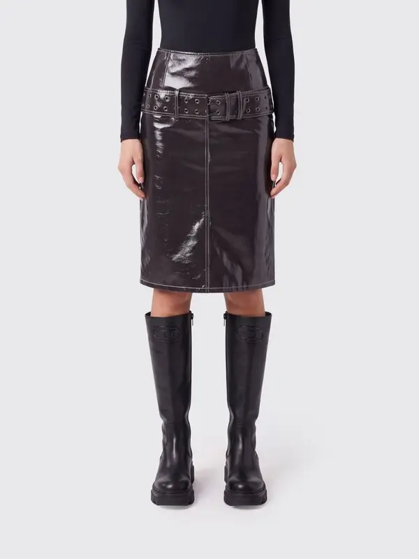 DIESEL® L-ascar High-waisted Patent Leather Mini Skirt With Adjustable Belt - Grey