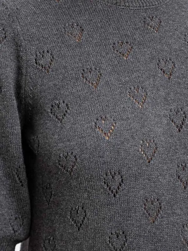 TWINSET Heart Print Cotton And Cashmere Sweater With Puff Sleeves